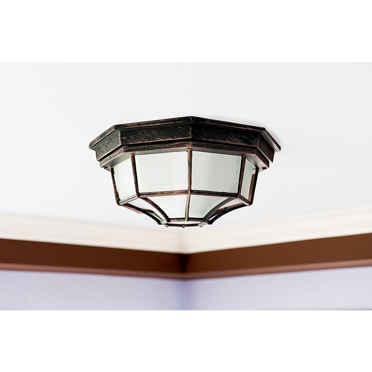 Trans Globe Imports 40582 RT Traditional One Light Flushmount Lantern from Benkert Collection in Bronze / Dark Finish, 11.00 inches