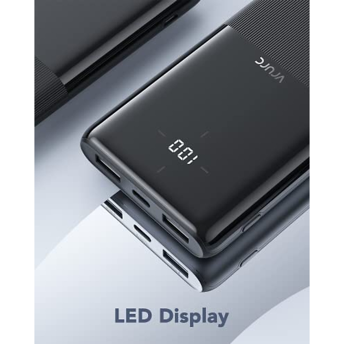 VRURC Portable Charger 2-Pack, 3A USB C Fast Charging Power Bank LED Display, Slim Battery Pack for iPhone 15 14 12 11 X 8 7 Samsung S21 S20 Google LG OnePlus, Black