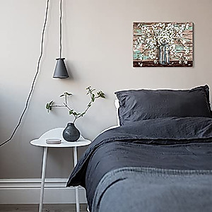 Bathroom Canvas Wall Art Flowers Theme Modern Farmhouse Painting Pictures for Bedroom Watercolor Wall Decor Framed Artwork for Office Kitchen Rustic Brown Wall Art Home Wall Decoration Size 12x16