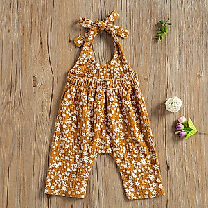 Baby Girls Daisy Playsuits Bodysuit+Headband Print Halter Romper Floral Jumpsuit Infant Summer Clothes (A-Yellow, 0-6 Months)