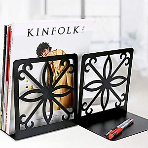 MEGREZ Metal Art Book Ends Shelf, Heavy Duty Books Holder Bookends, Bookend Supports Bookends Stopper,2 Pack Bookends for Office School Library Home Book Shelf Decorative, Black