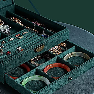 GYJOYERO Women Jewelry Box Lockable 3 Layers Large Jewelry Organizer Storage Case for Earrings Necklaces Rings Bracelets,Green Display Jewel Holder (Green)