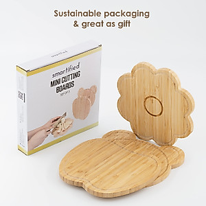 smartified Small Cutting Boards, Sustainable Bamboo Wood, Multipurpose as Kids’ Plates and Kitchen Decor, 3 pcs, Apple-Bear-Flower Designs, 7.5’’x7.5’’x0.4’’