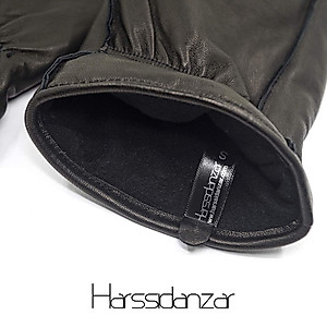 Harssidanzar Thermal Gloves Mens Lambskin Outdoor Leather Mittens Glove Thermolite Lined GM033,Black,Size XXL