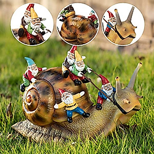 SUYNYBHF Garden Gnome Statue Outdoor Gnomes Driving Snail with Rope Patio Lawn Yard House Kitchen Figurine Art Housewarming Funny Resin Decoration 7.68 inch Gift by Hand Painted…