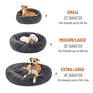 Best Choice Products 45in Dog Bed Self-Warming Plush Shag Fur Donut Calming Pet Bed Cuddler w/Water-Resistant Lining, Raised Rim - Gray
