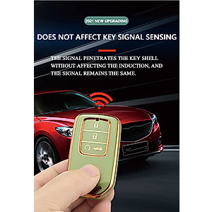 SANRILY Soft TPU Golden-edge 6 Button Key Fob Cover for Honda Odyssey Freed Elysion Keyless Full Protection Key Fob Case with Leather Keychain Beige