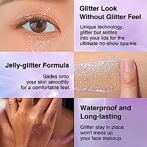 Body Glitter Gel,Holographic Face Glitter Gel for Body,Hair, Nail,Eyeshadow Glitter Makeup,Long Lasting Liquid Sequins Glitter for Festival Rave Party Accessories - 02 Sparkling Pink