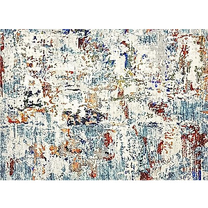 Area Rug Living Room Rugs - 8x10 Washable Large Modern Abstract Soft No Slip Indoor Rug Thin Floor Carpet for Bedroom Under Dining Table Home Office Decor - Blue