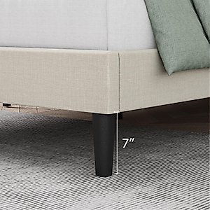 Keyluv Full Size Bed Frame with Button Tufted Headboard, Modern Fabric Upholstered Platform Bed Frame, Strong Wooden Slats Support, No Box Spring Needed, Beige
