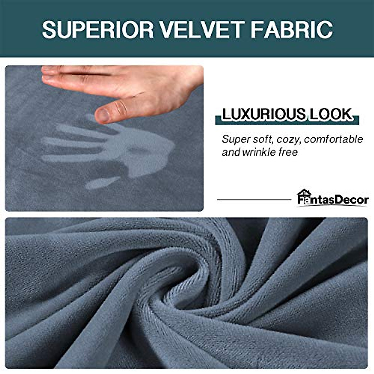 FantasDecor 4 Piece Sofa Velvet Couch Covers for 3 Cushion Stretch Slipcover with Individual Seat Cushion Elastic Furniture Protector for Pets, Machine Washable (Sofa,Stone Blue)