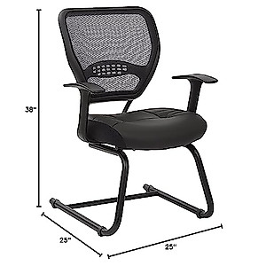 SPACE Seating Professional AirGrid Dark Back and Padded Black Eco Leather Seat, Fixed Arms and Lumbar Support Sled Base Visitors Chair