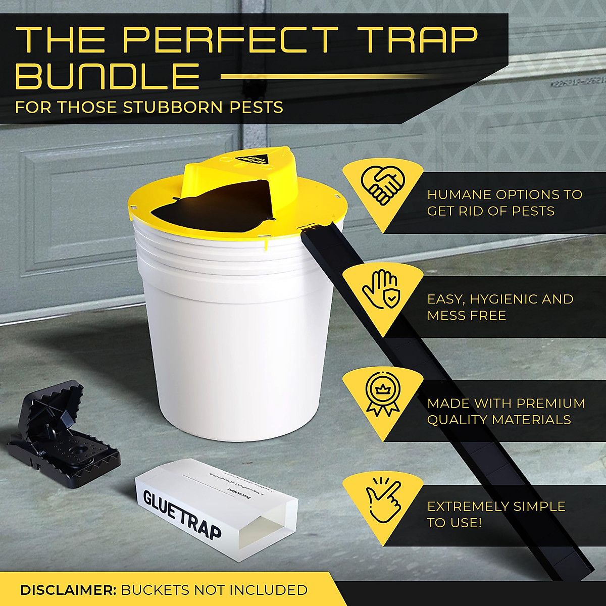 Arber Traps Bucket Lid Mouse Trap, Fits on 5 Gallon + 12 Pcs Sticky Mouse Traps Glue + 6 Pcs Spring Snap Traps for Mice - Multi Catch Humane Mouse Trap for Indoor and Outdoor Used