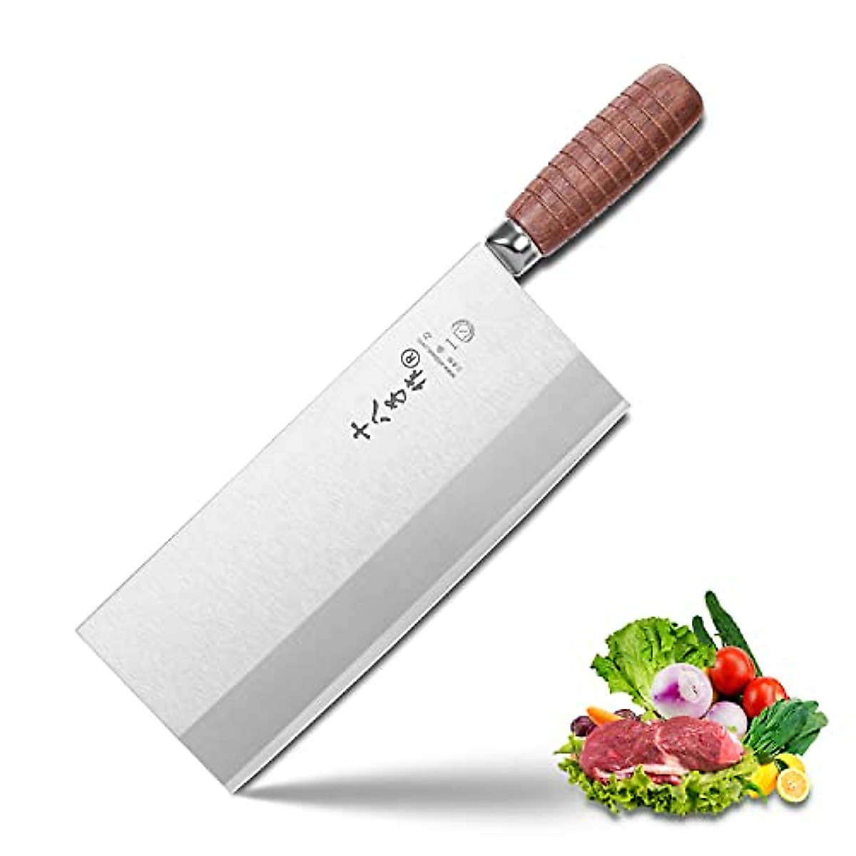 SHI BA ZI ZUO Kitchen Knife Professional Chef Knife Stainless Steel Vegetable Knife Safe Non-stick Finish Blade with Anti-slip Wooden Handle (9 inch)