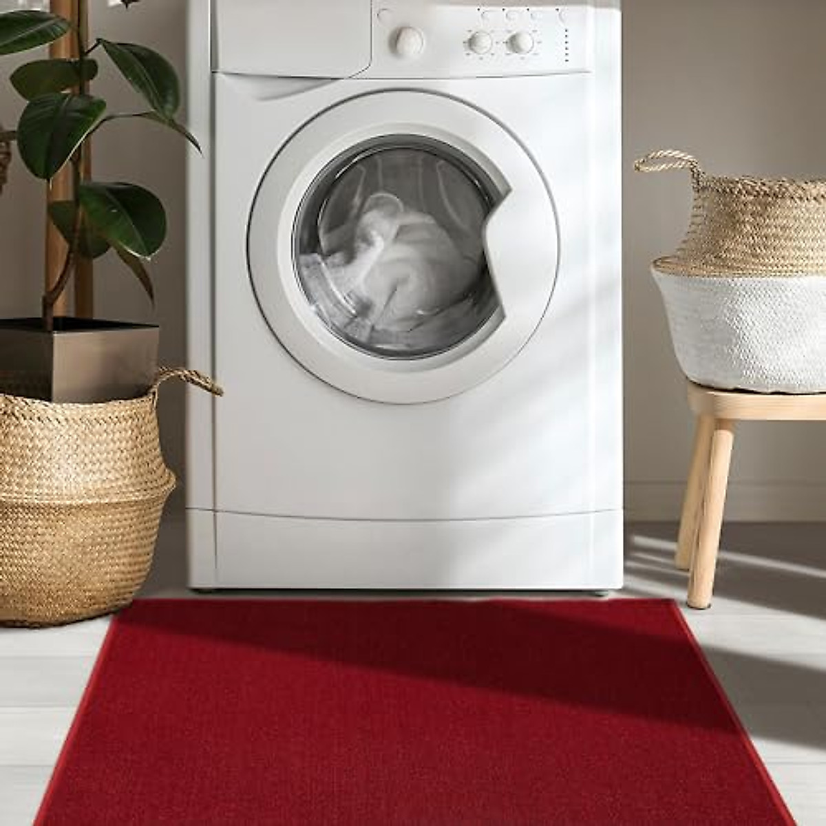 Sweet Home Stores Sweethome Collection Solid Design Rubberback Area Rug/Mat, 2'3" x 3', Red