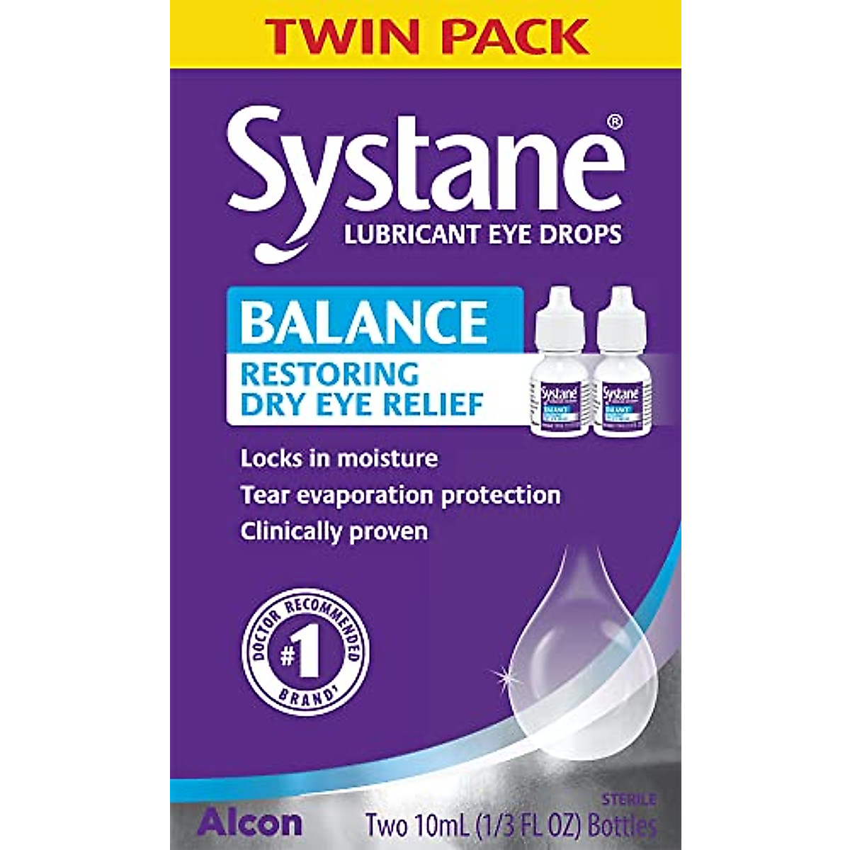 Systane Balance Lubricant Eye Drops, Restorative Formula, Twin pack, 0.33 Fl Oz (Pack of 2)