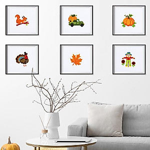 ZOIIWA 6PCS Fall Cross Stitch Kits for Beginners Autumn DIY Embroidery Kit for Kids Adults Fall Thanksgiving Gift Turkey Pumpkin Maple Leaf Truck Squirrel Scarecrow Craft Needlepoint Starter Supplies