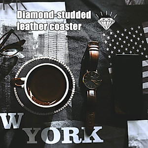 Coasters for Drinks Coffee Tea Cup Pads Table Mat with Coaster Holder for Home,Office,Kitchen,Bar,Bling Crystal Luxury Handmade Diamond (Set of 6) (R White)