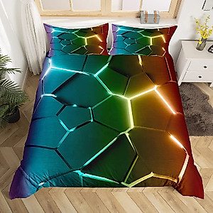 Honeycomb Bedding Set Hexagonal Ombre Colorful Comforter Cover for Kids Boys Girls Geometrical Duvet Cover Breathable Beehive Modern Geometric Bedspread Cover Room Decor Quilt Cover Queen