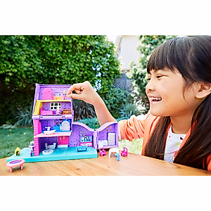 Polly Pocket Doll House with Micro Doll, Toy Bike & Furniture Accessories, Transforming Pollyville Pocket House Playset