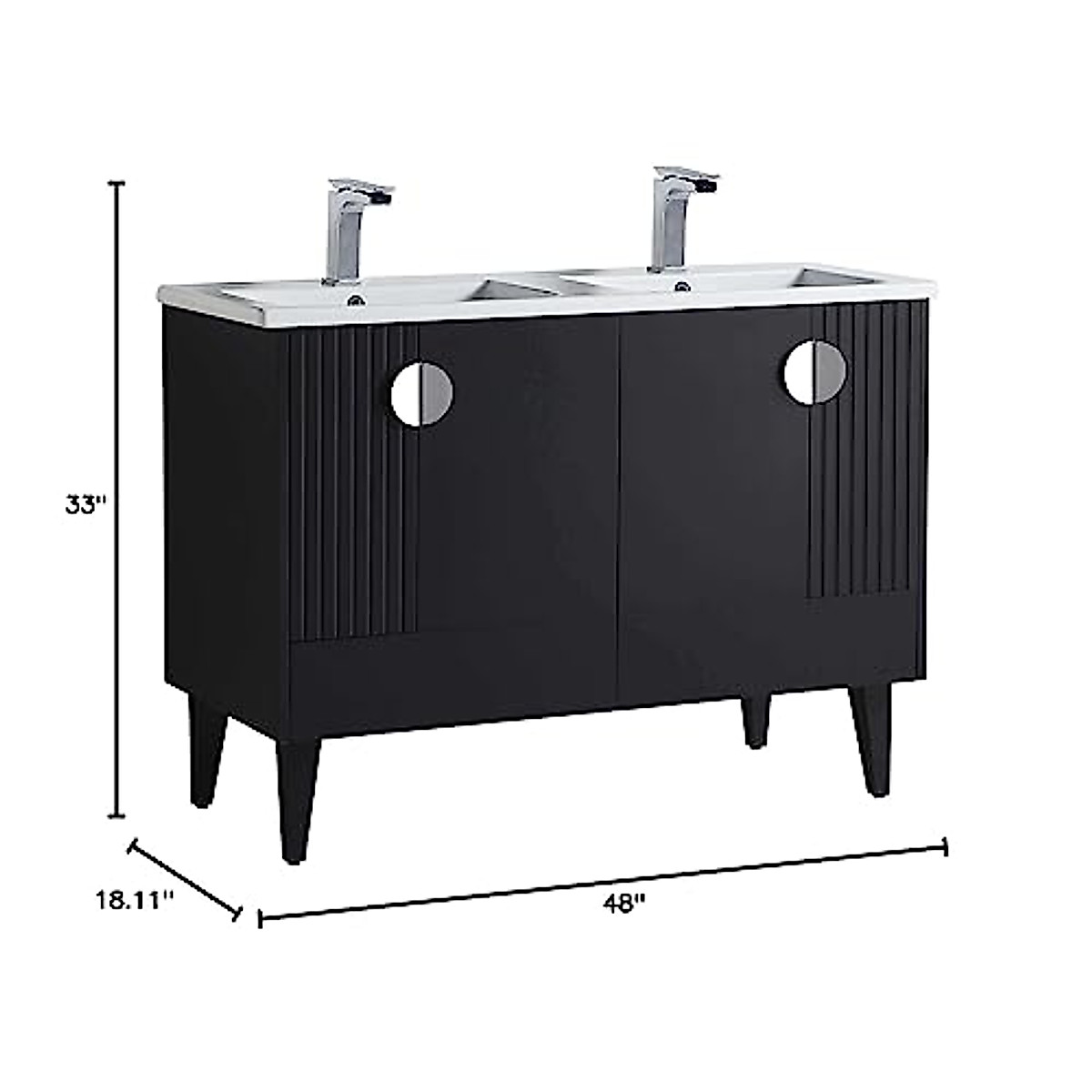 Fine Fixtures Venezian Collection - 48" Double Black Bathroom Vanity, Chrome Handles.