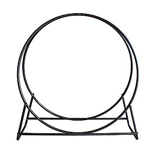 Everflying Price 40 Inch Firewood Log Hoop Rack, Round Tubular Steel Outdoor Wood Storage Holder, Black