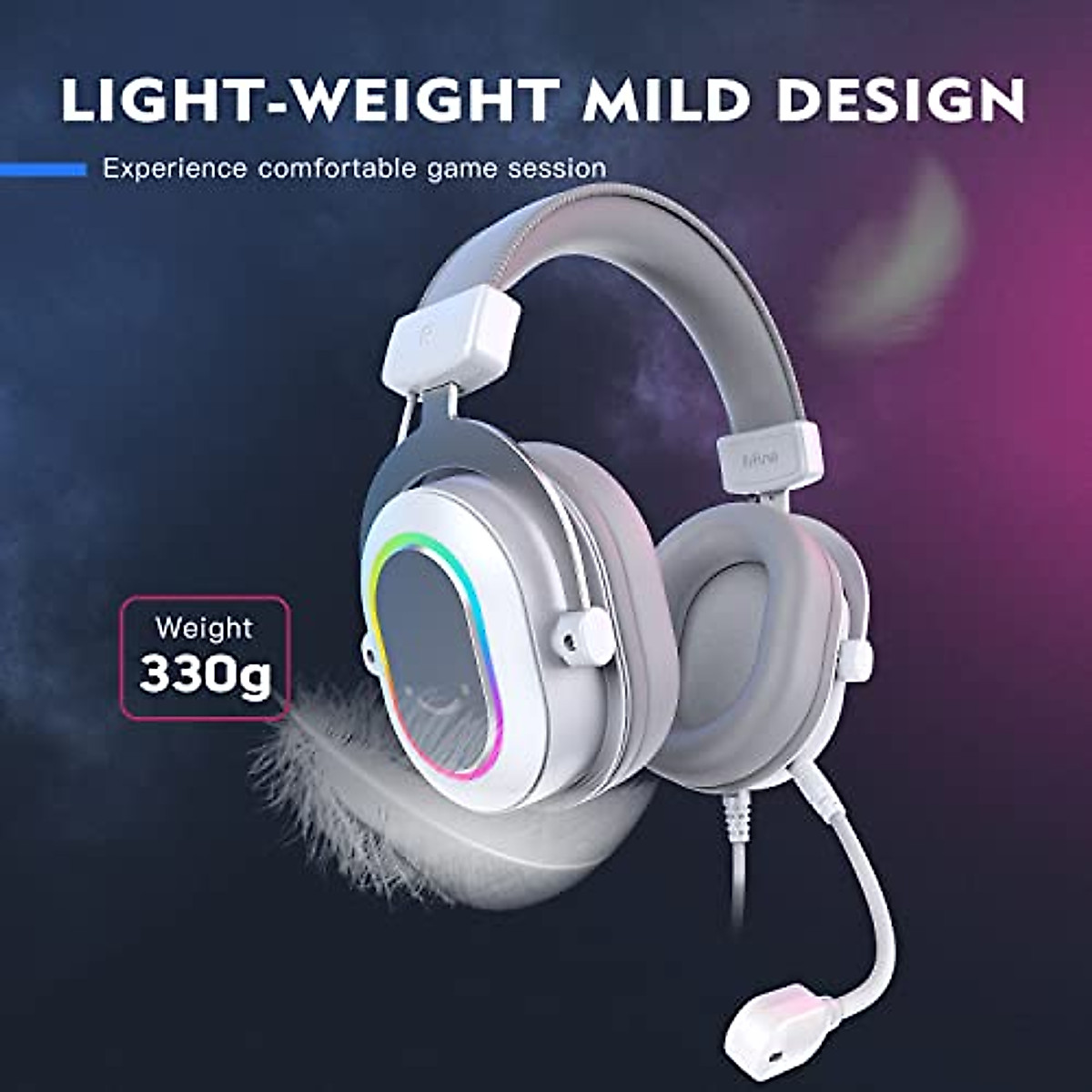 FIFINE USB Gaming Headset, PC Headphones Wired with Microphone for Computer/Laptop/PS4, Over-Ear RGB Headset with 7.1 Surround Sound, Noise Cancellation for Streaming Video Game- AmpliGame H6 (White)