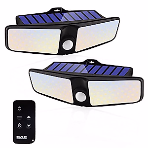 Security Lights Motion Outdoor, Solar Outdoor Lights Motion Sensor 3 Color Temperatures, 100LED Flood Light with Remote Control, IP65 Waterproof Solar Security Lights for Garden Yard Patio, 2 Pack