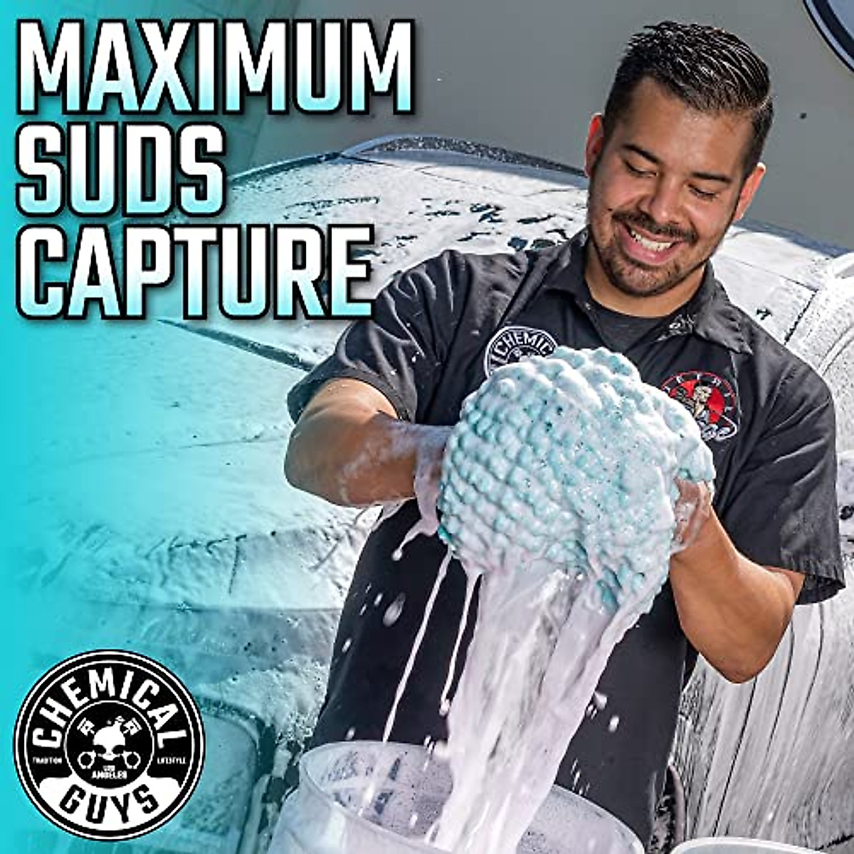 Chemical Guys MIC513 Big Noodle Chenille Microfiber Scratch Free Supersized Car Wash Mitt for Cars, Trucks, SUVs, RVs & More, Turquoise (11" x 12")