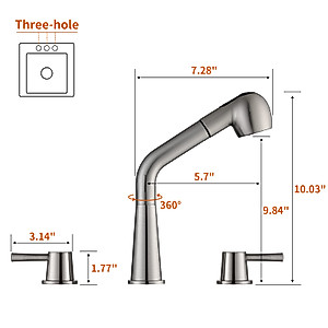 RULIA Kitchen Faucet, 2 Handles Kitchen Sink Faucet, 3 Holes Sink Faucet, Pull Out Kitchen Faucets, Bar Kitchen Faucet, Brushed Nickel, Stainless Steel, RB1060