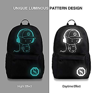 FANDARE Casual Daypack Backpacks Luminous School Bag for Girls Boys Teens Knapsack Women Men Travel Laptop Rucksack College Bookbag fit 15.6 inch Notebook Haversack Waterproof Polyester Black A