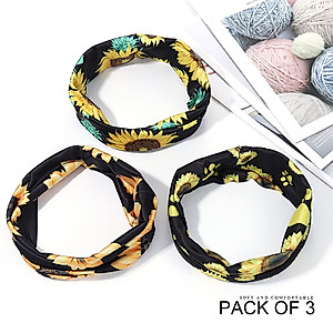 Catery Boho Headbands Stretch Head Bands Wide Turban Headwraps Yoga Headband Fashion Hair Bands for women and Girls Pack of 3 (A Sunflower)