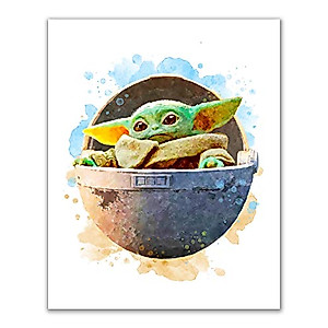 Baby Grogu Mandalorian Prints - Set of 6 (8 inches x 10 inches) Wall Art Decor Poster Photos - Star Wars TV Series Pedro Pascal & The Child Baby Yoda