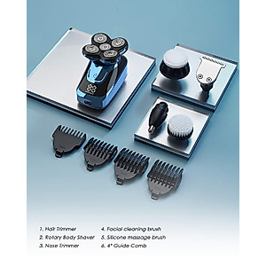 Electric Shavers for Men Bald Head Shaver LED Display 5-in-1 Faster-Charging 5D Floating Waterproof Electric Rotary Shaver with Clipper Nose Hair Facial Clean Waterproof