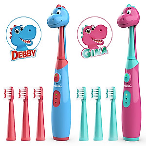 Papablic Dino Kids Rechargeable Electric Toothbrush for Ages 3+, Debby Bundle with Gina