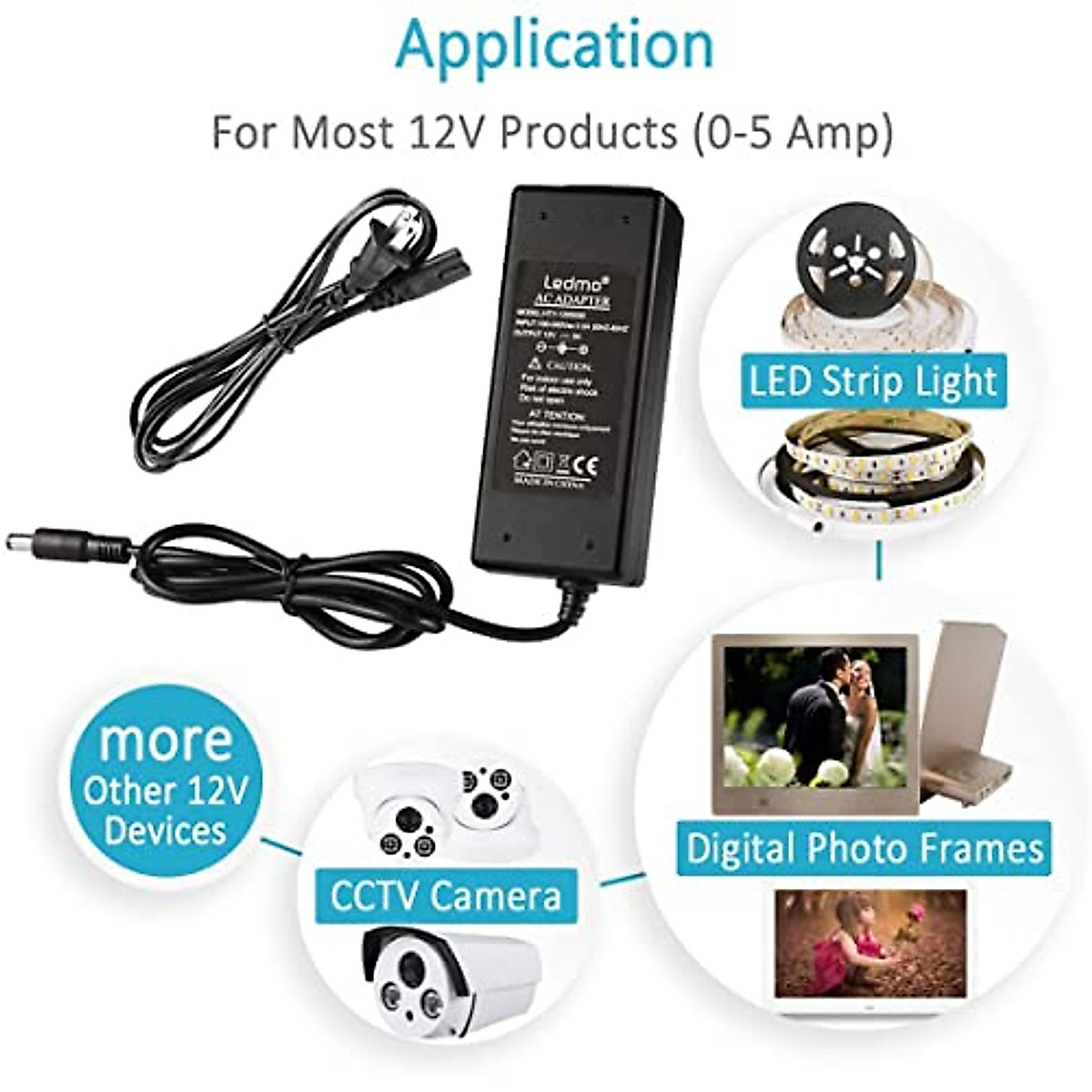 LEDMO 3 Pack LED Power Supply, Transformers,LED Adapter, 12V, 5A Max, 60 Watt Max, for LED Strip Light