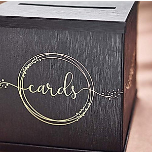 Hayley Cherie - Black Gift Card Box with Gold Foil Design - Large Size 10" x 10" - For Wedding Receptions, Bridal & Baby Showers, Birthdays, Graduations, 21st Parties