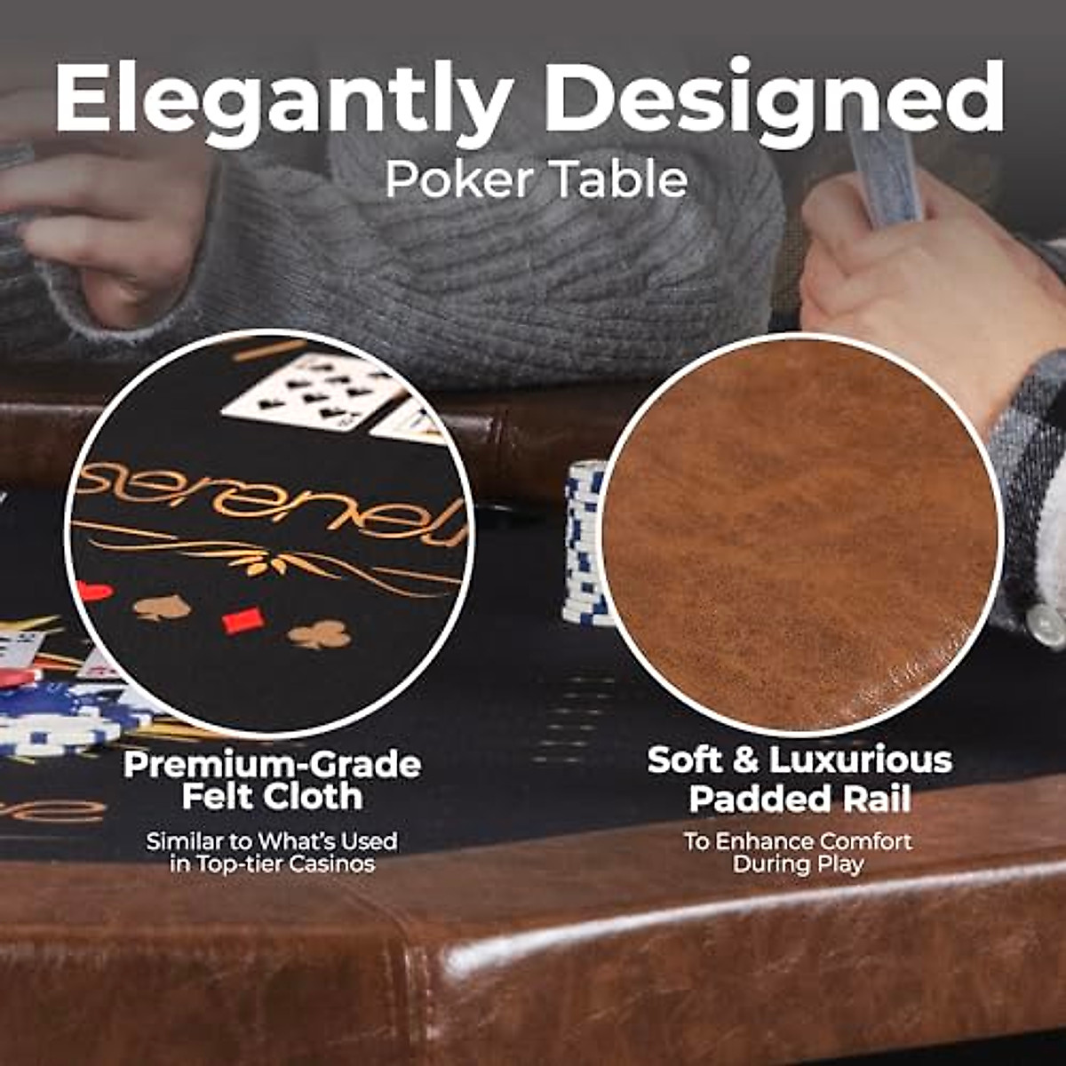SereneLife 8- Player Octagonal Foldable Poker Table, Casino Leisure Texas Holdem Table, w/ water Resistant Cushioned Rail, 8 Cup Holders, Brown Felt Surface, Black Jack Board & Family Games (Black)