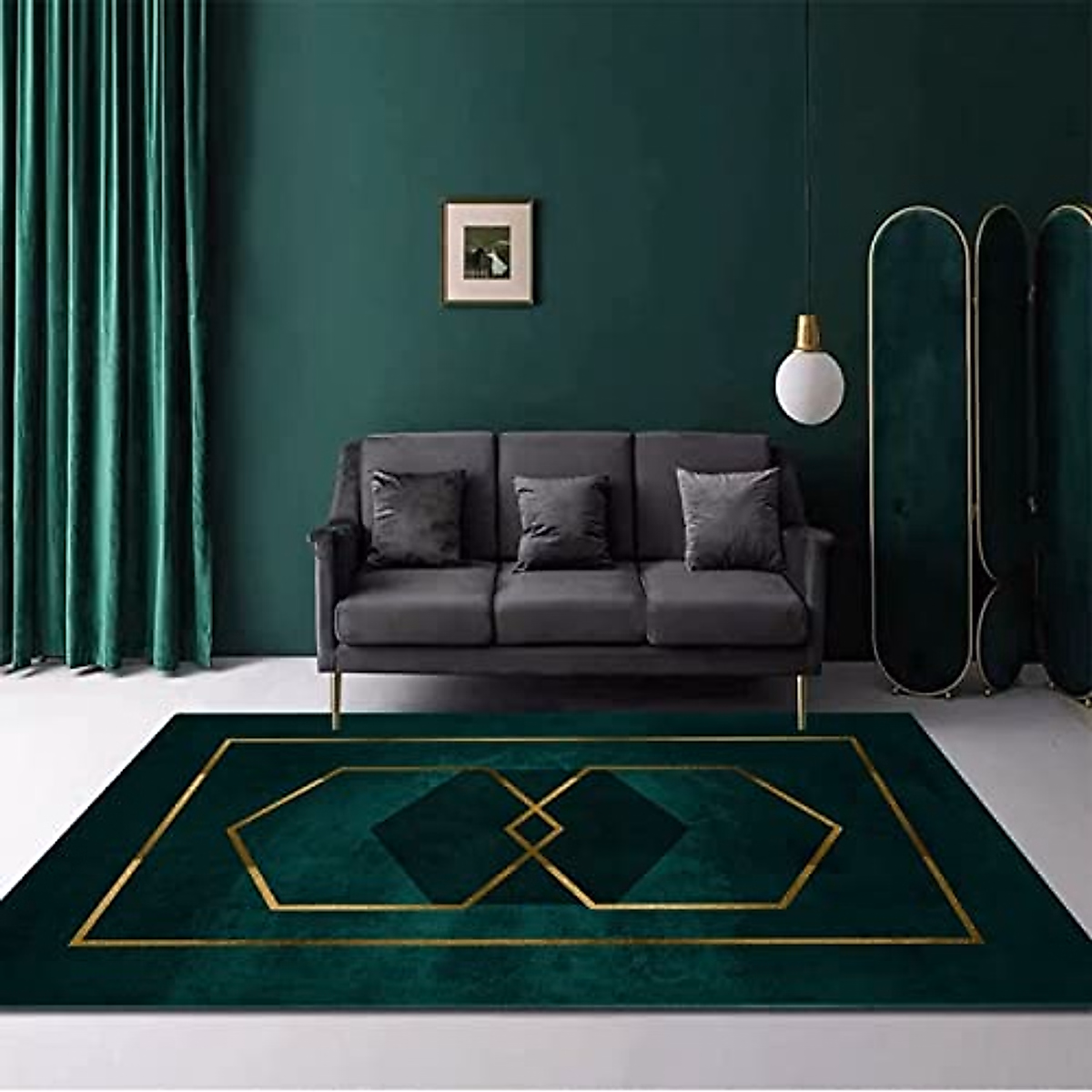 Luxury Emerald Green Kids Rugs, Golden Lines Thick Soft Plush Area Rugs, Breathable Durable Carpet, Machine Washable Mat for Kitchen Doormat Home Decor 5' x 7'
