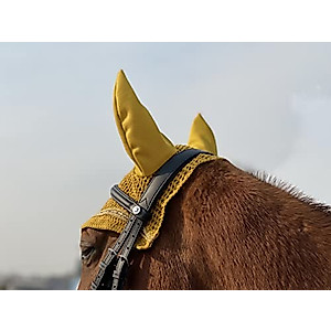 TGW RIDING Horse Ear Bonnet/Net/Hat/Horse Hood/Mask Horse Veil Horse Ear Bonnet (Full, Yellow)