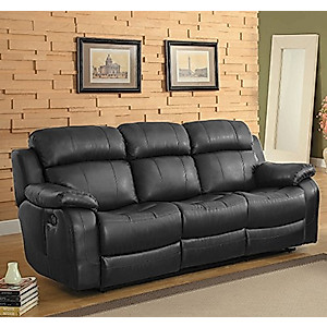 Homelegance Marille Reclining Sofa w/ Center Console Cup Holder, Black Bonded Leather