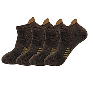 HaloYIYI Mens Ankle Athletic Moisture Wicking Cushion Low Cut Tab Socks,4 Pairs (Coffee, L)
