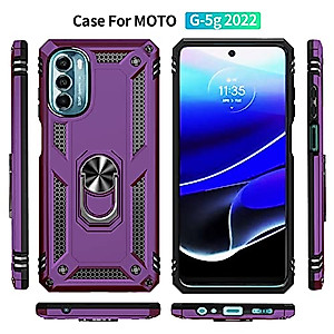 for Moto G 5G Case, Moto G 5G 2022 Phone Case with Screen Protector, [Military Grade 16ft. Drop Tested] Magnetic Ring Holder Kickstand Protective Phone Case for Motorola Moto G 5G (2022), Purple