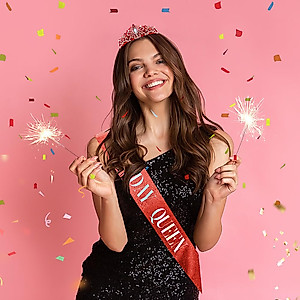 Red Birthday Queen Sash, Tiara and Headband Set - Decorations for Women and Girls