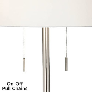 Possini Euro Design Concierge Modern Floor Lamps 63" Tall Set of 2 with Double Tray Table USB Charging Port Brushed Nickel Drum Shades Decor for Living Room Reading House Bedroom Home