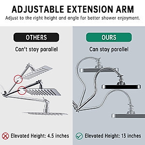 V-Frankness 13-Inch Shower Heads with Multi-Function Handheld Sprayer Combo, 3-Way Metal Extended Diverter with Holder and Metal Adjustable Curved Shower Extension Arm, Extra Long Hose Chrome
