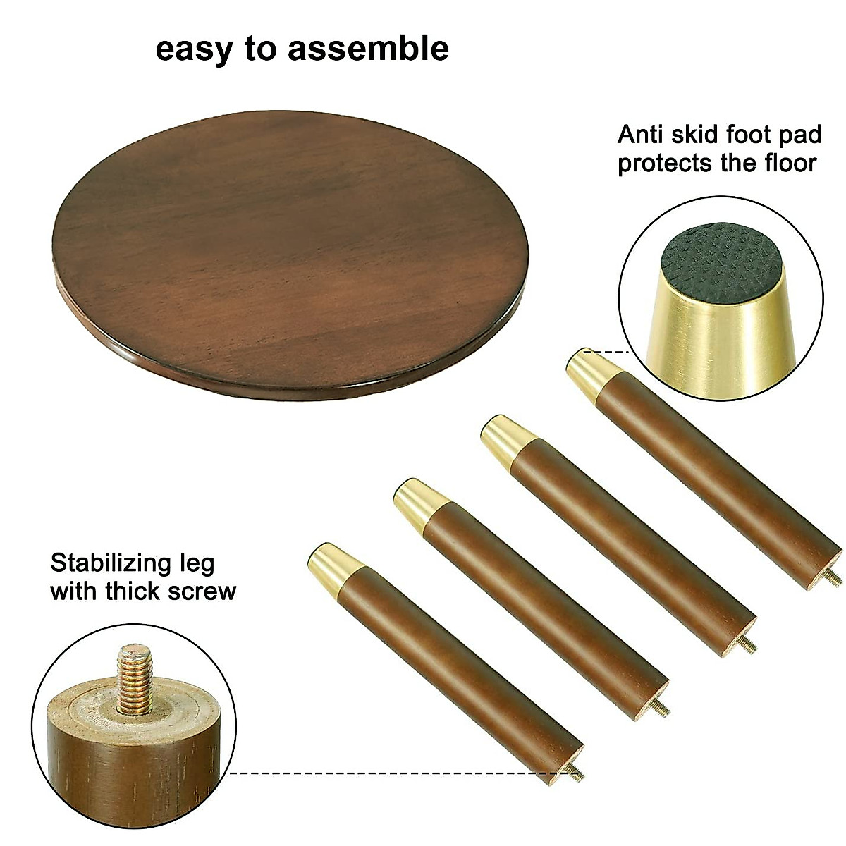 Natural and Co. Wooden Stool Round Step Stool 10 Inch Plant Stands Detachable Legs Vanity Stool Bench, 12X12X10 inch, tongjiao303026