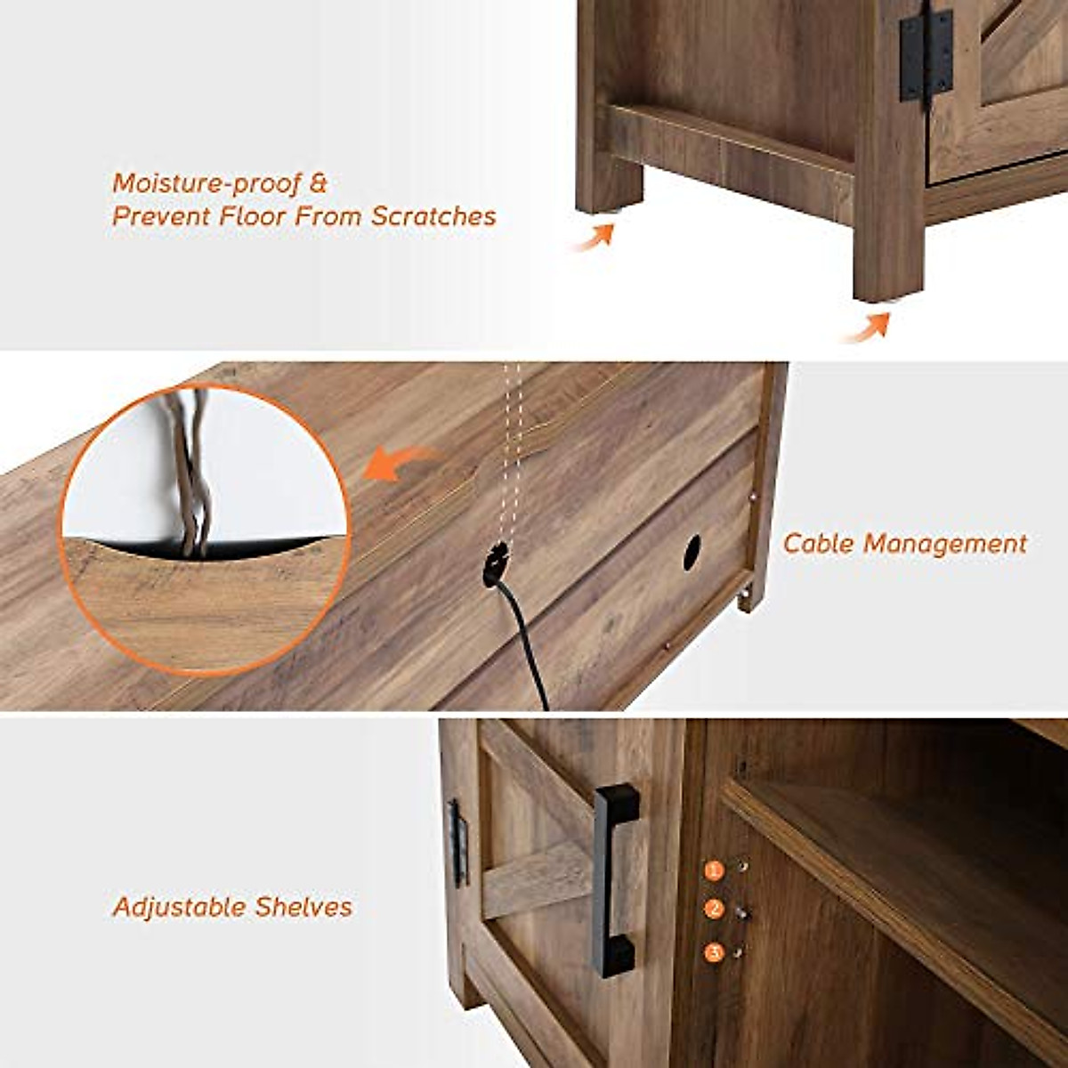 WAMPAT Farmhouse Barn Door TV Stand for TVs Up to 65" Modern Wood Console Entertainment Center Storage Cabinet Table Living Room with Adjustable Shelves