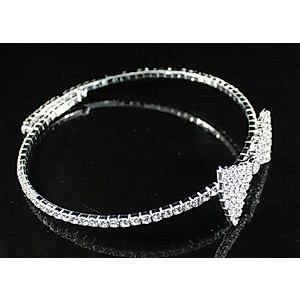 Janefashions Bow Tie Clear White Austrian Rhinestone Crystal Necklace Choker Party Gold Tone Silver Tone B1626 (Silver Tone)