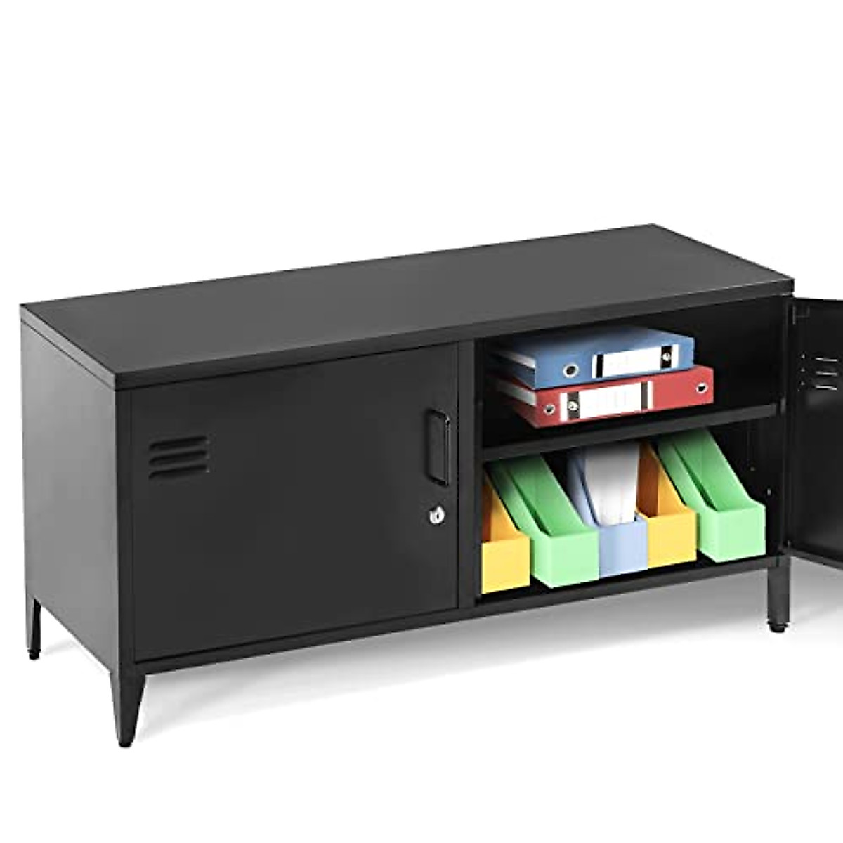 DOALBUN Metal Storage Cabinet, 2 Door Metal Locking Cabinet, Steel Lockable Office Storage Cabinet with 2 Shelves for Home Office, Garage and Warehouse (Black)